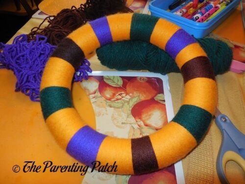 Halloween Yarn Block-Color Wreath Craft